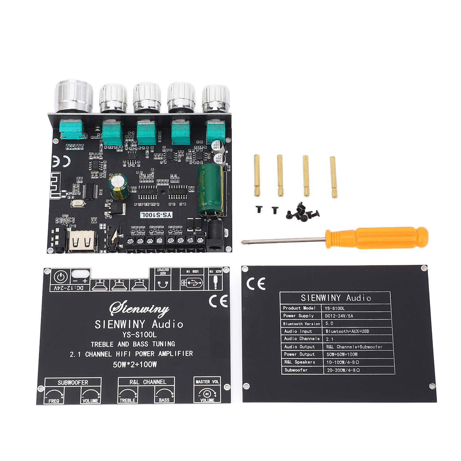 BT5.0 Intellent 2.1 канал питания Audio Audio Stereo Subwooper Плата усилителя 50W+50 Вт+100 Вт.
