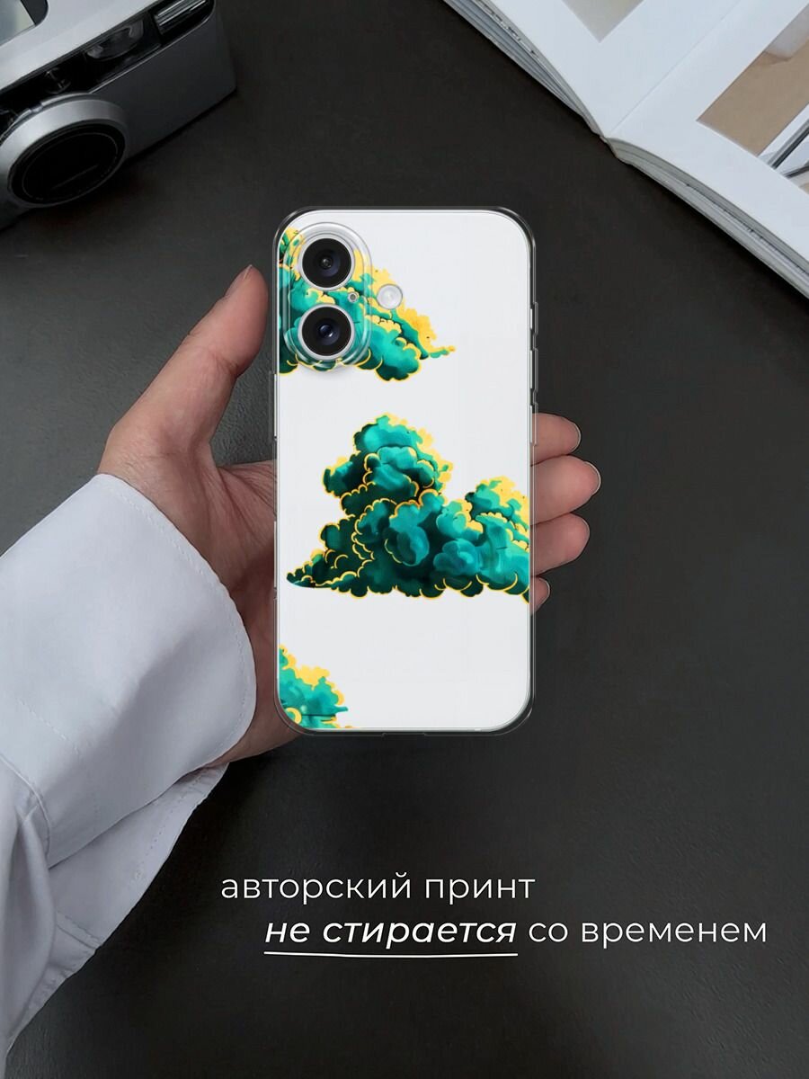 Чехол на Apple iPhone 16 / Айфон 16 с принтом Звезды с облаками, прозрачный — фото 1