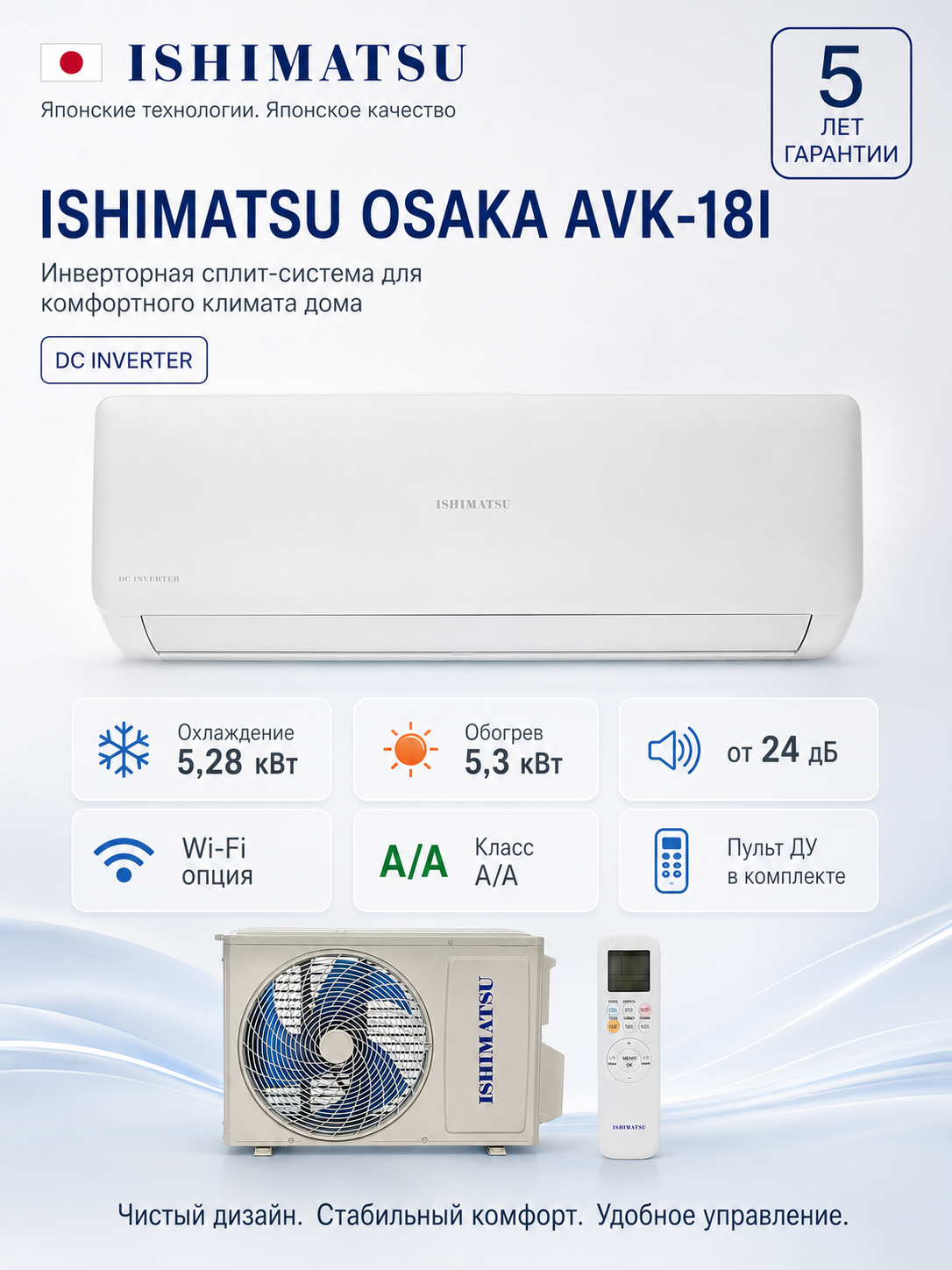 Сплит-система ISHIMATSU Osaka AVK-18I инвертор 54 м², японский компрессор , A++