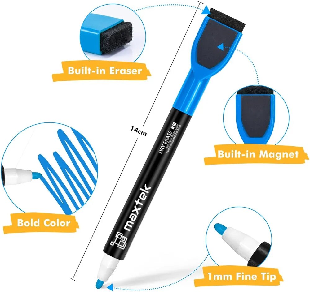 Maxtek Набор маркеров для белой доски, 12 шт, 12 цветов, безопасные, с низким запахом, для детей и взрослых, Китай — фото 1