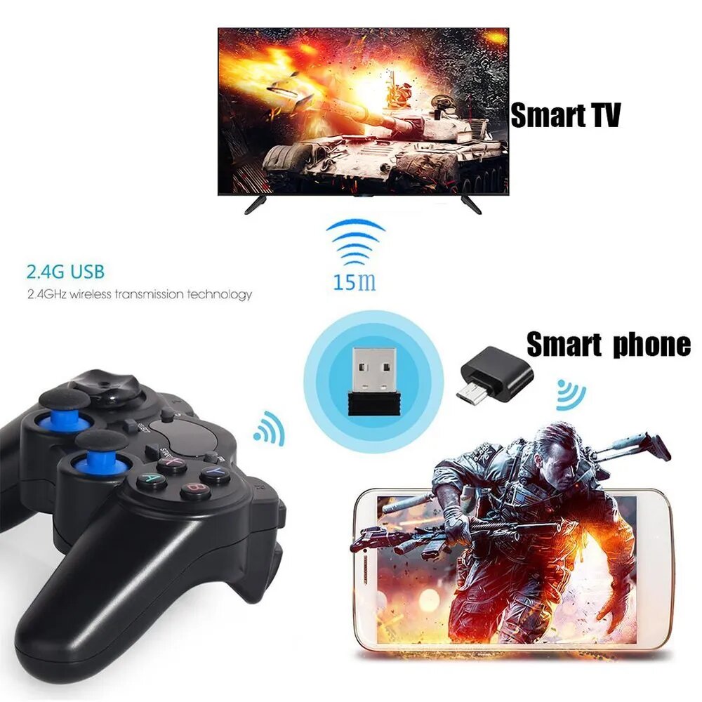 Беспроводной игровой контроллер 2,4 ГГц для Android, ПК и ТВ с джойстиками 360