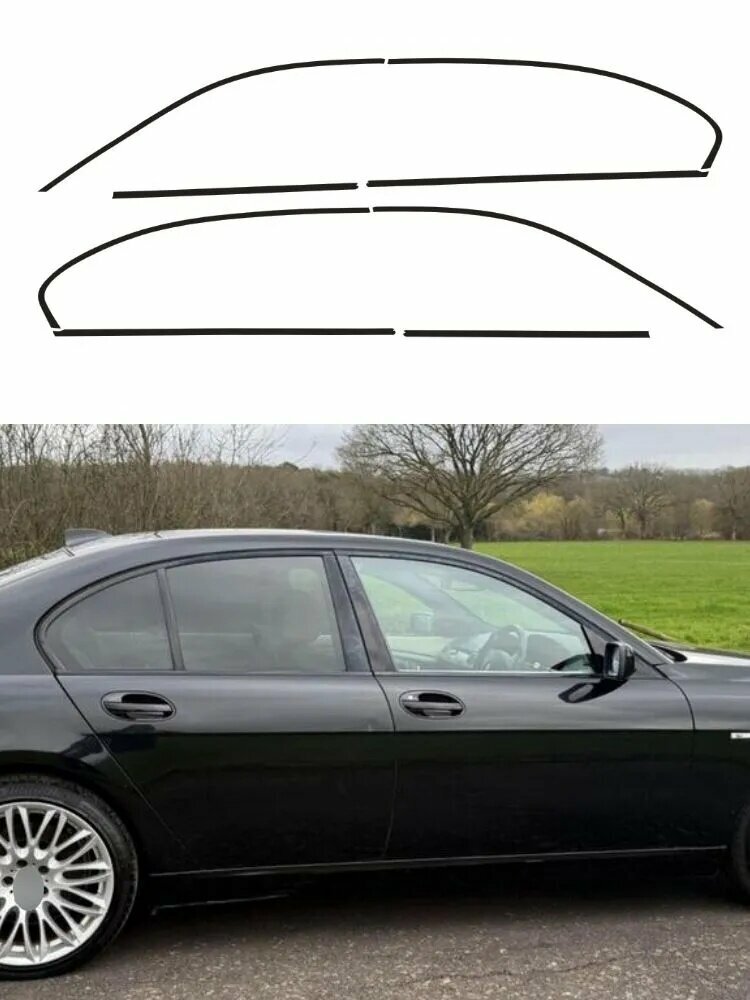 Виниловая накладка Chrome Delete для тонировки оконных молдингов BMW 7 Series E65 E66 2002-2008 , глянцевая черная