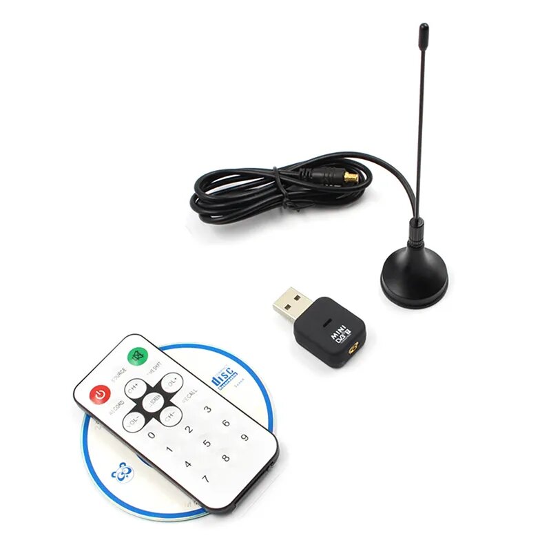 Мини DVB-T + DAB + FM ТВ-тюнер внешний USB с антенной и пультом ДУ