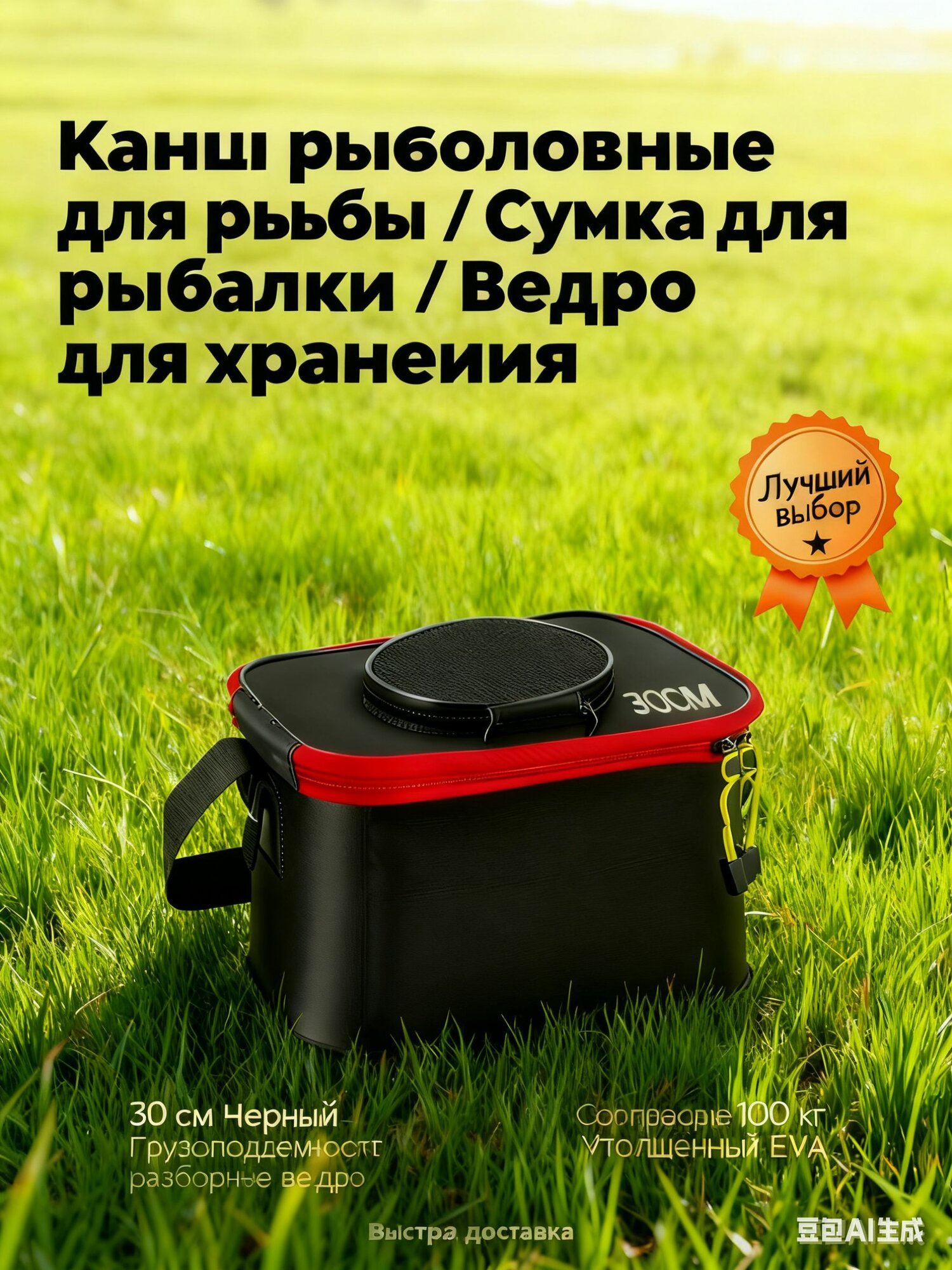 Сумка-ведро рыбацкое для хранения улова, 30 см, черный рыболовные каны, контейнер для рыбалки