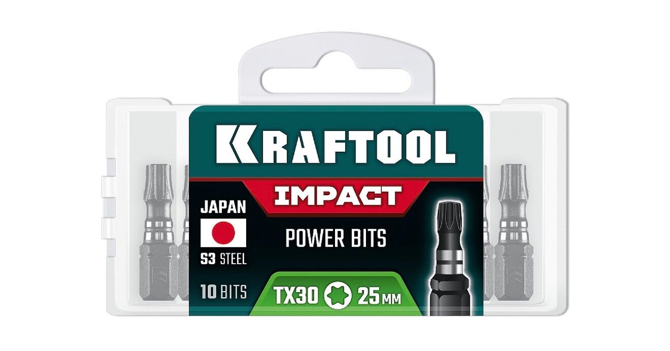 Ударные биты KRAFTOOL Impact TX 30 25 мм 10 шт из японской стали S3 для монтажа и демонтажа с торсионной зоной