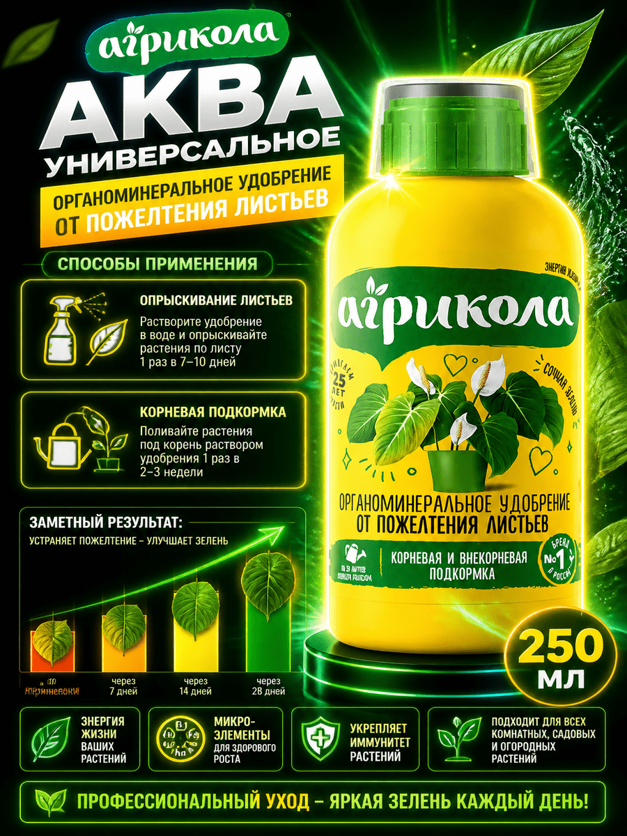 Удобрение от пожелтения листьев агрикола Аква универсальное, Арт. 04-447, 250мл