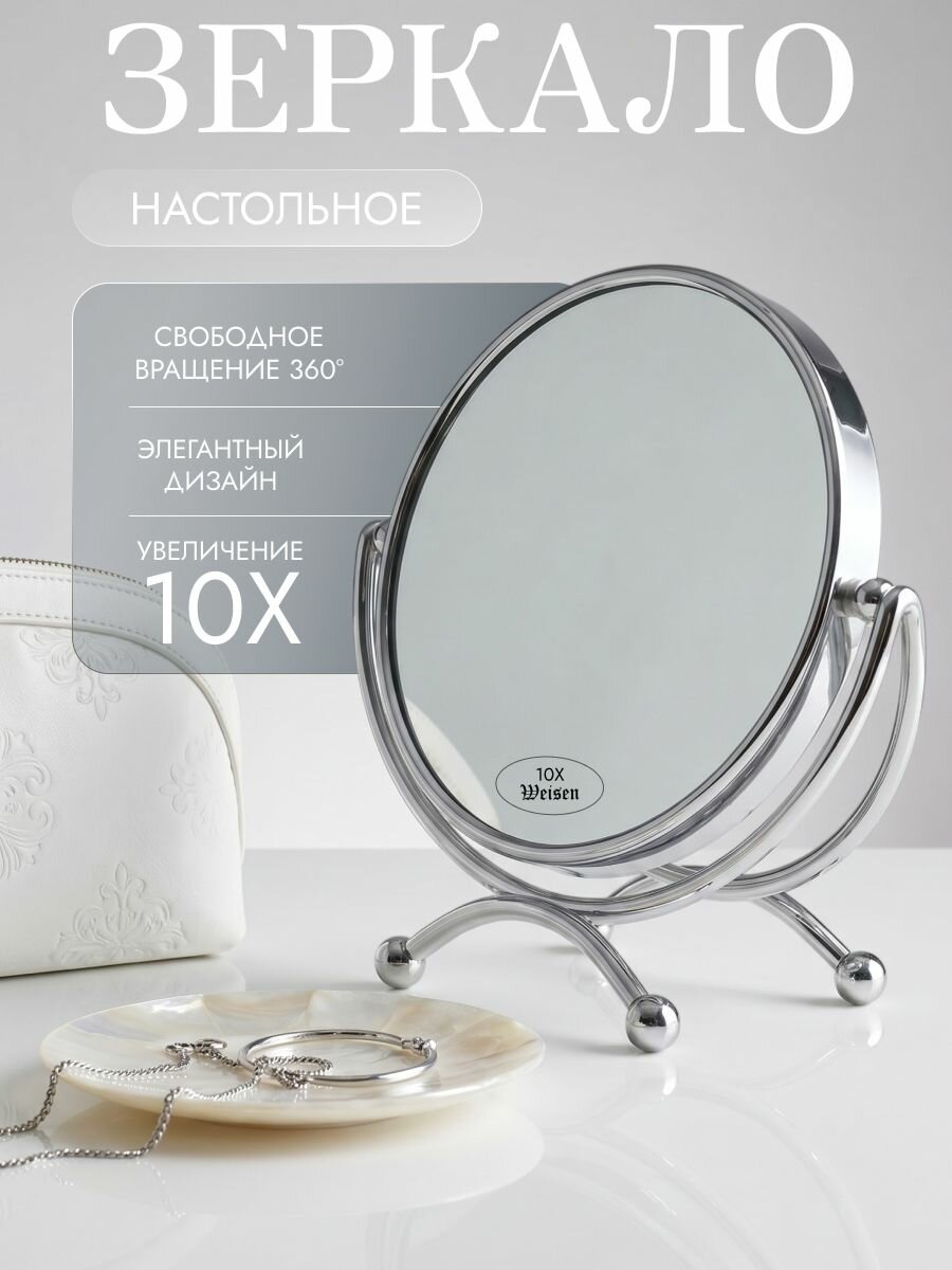 Зеркало лупа с 10Х/1Х увеличением настольное двойное