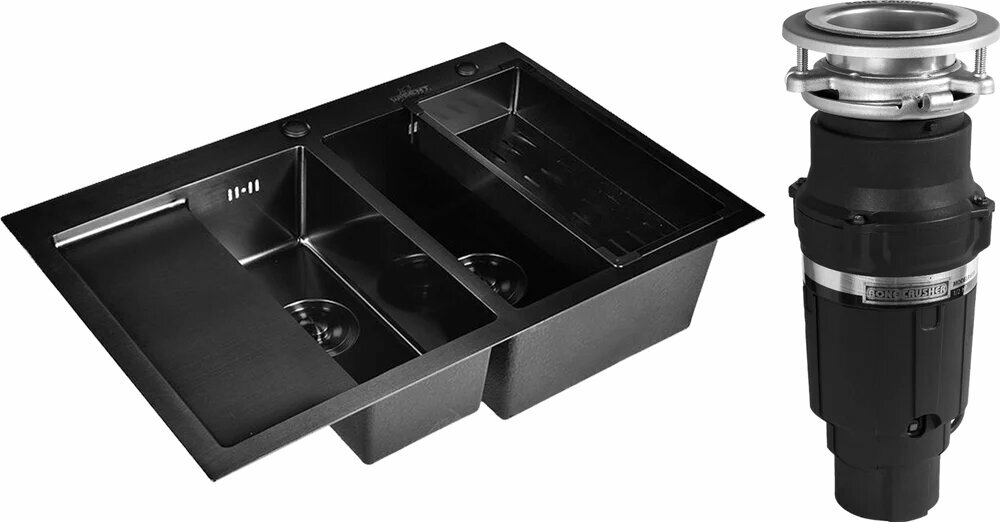 Комплект Мойка Wisent WW7851B-SR 78x51, графит, нержавеющая сталь / Измельчитель Bone Crusher BC 610-AS электрический, нержавеющая сталь