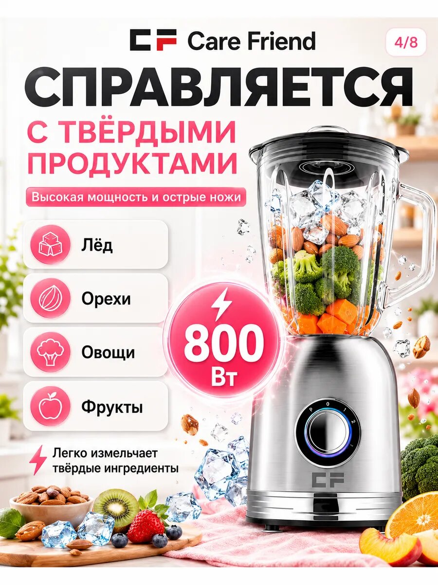 Стационарный блендер кухонный для смузи и напитков CF-TBS081S, 1.5л, 800Вт, стеклянный кувшин. — фото 1