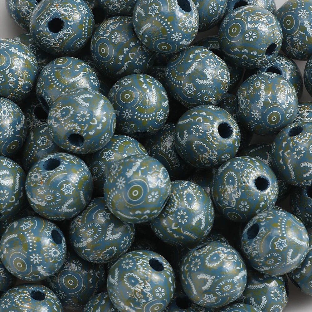 Yamiemie деревянные бусины 16 мм, набор из 10 шт, бохо стиль Синий, blue 1