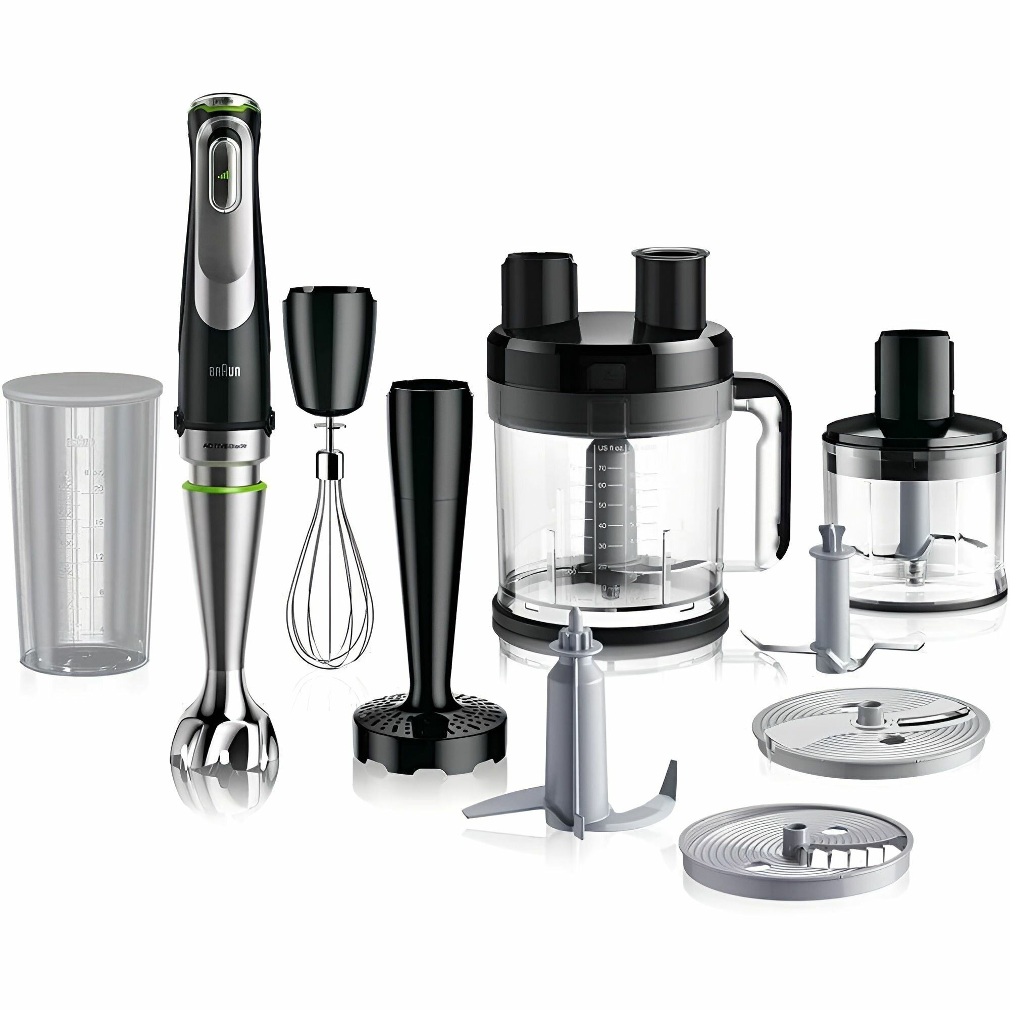 Погружной блендер Braun MQ9187XLI, 1200 Вт, ACTIVEBlade, 13 насадок, измельчитель 500 мл, чёрный