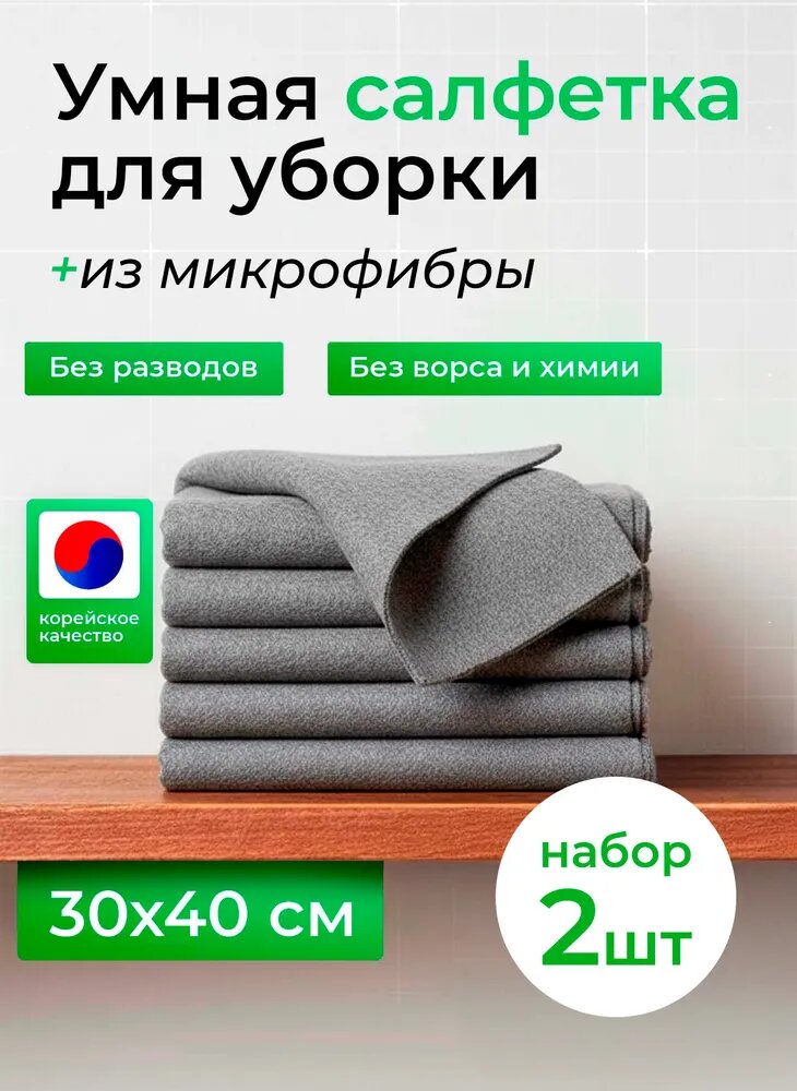 Корейская Салфетка из Микрофибры для Уборки без Разводов Универсальная Тряпка для Кухни, Стекол и Авто