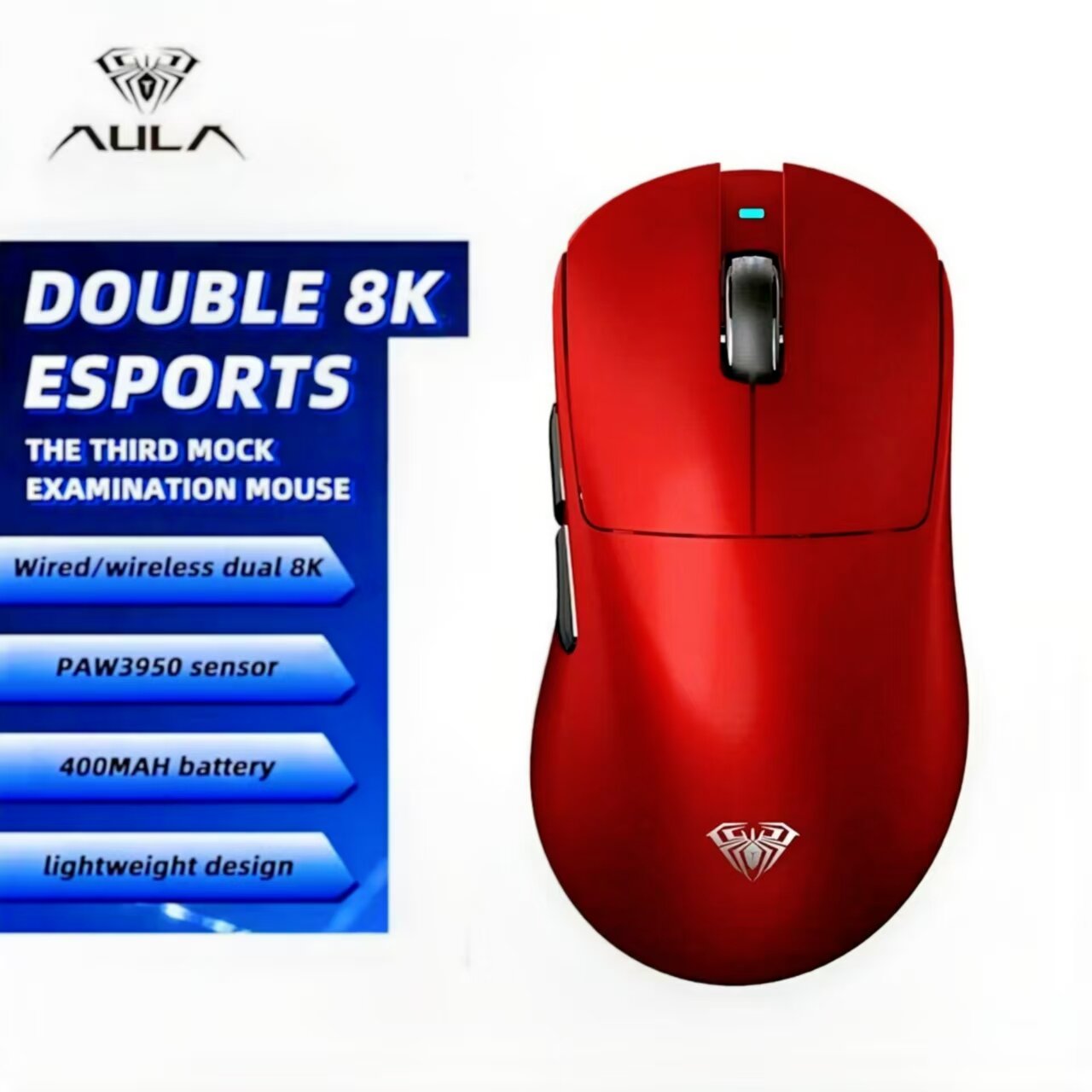 AULA SC900 Макс Беспроводная игровая мышь с тремя режимами работы, PAW3395, 2,4 Г, красная