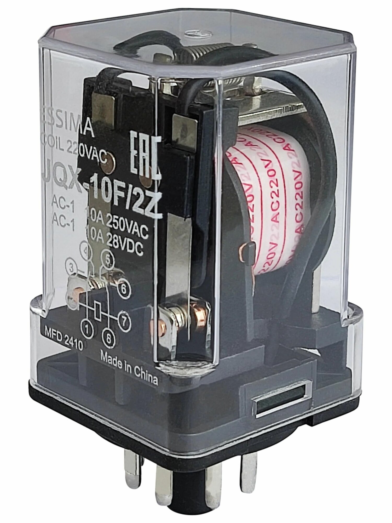 Реле промежуточное JQX-10F/2Z 10А 250В DPDT катушка 220VAC для автоматики, контроллеров