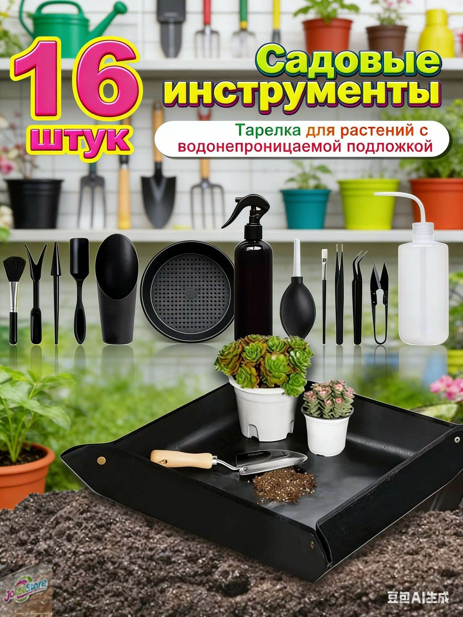 Hабор садовых инструментов,16 в 1, бонсай, с садовым ковриком, коврик для пересадки растений