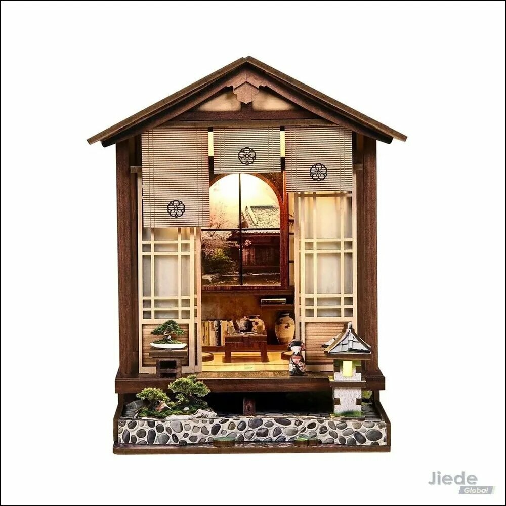 Румбокс "Moss-lantern harmony garden", японский дом с садом, ширмами и фонарём, DIY Собранная модель
