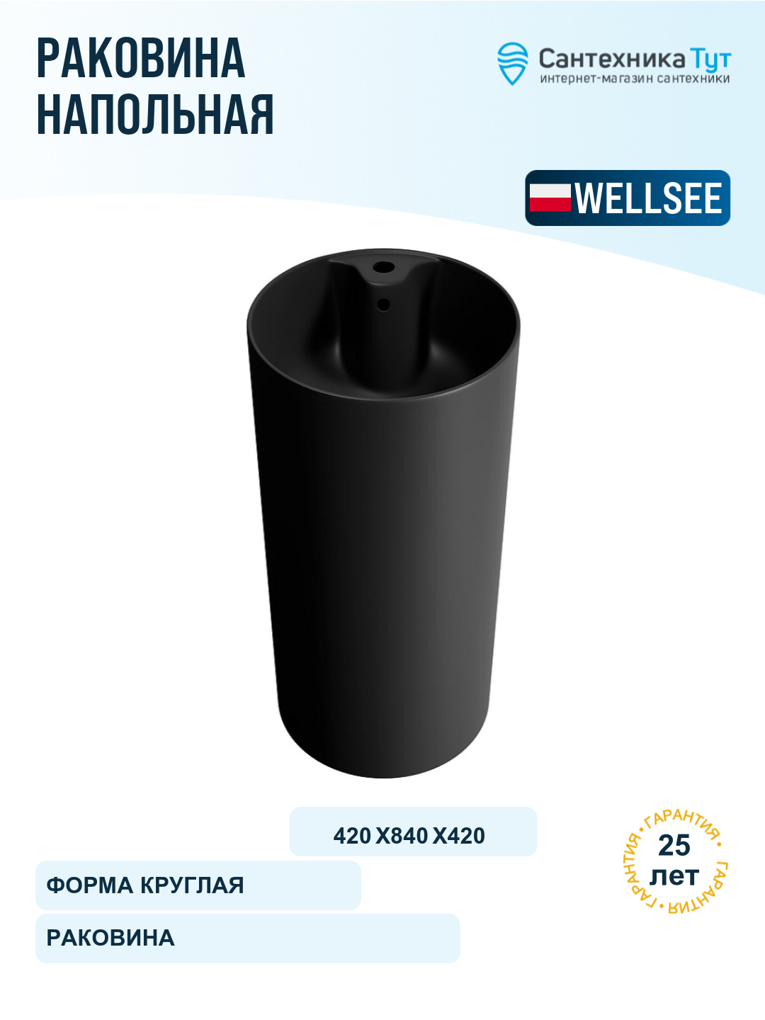Раковина Wellsee Callipy Art 42 32890300S цвет Черный матовый