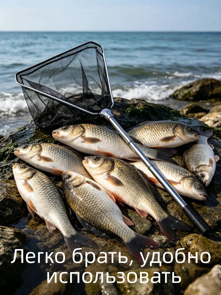 Складной подсачек для нахлыста, портативный и легкий, телескопическая рукоять, 105СМ — фото 1