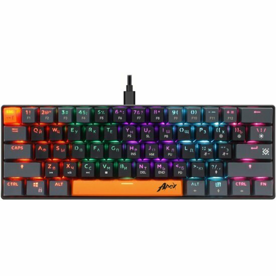 Клавиатура Defender 45002 GK-002 RU Apex, 3 цв серый, радуж, 61к, крас. св