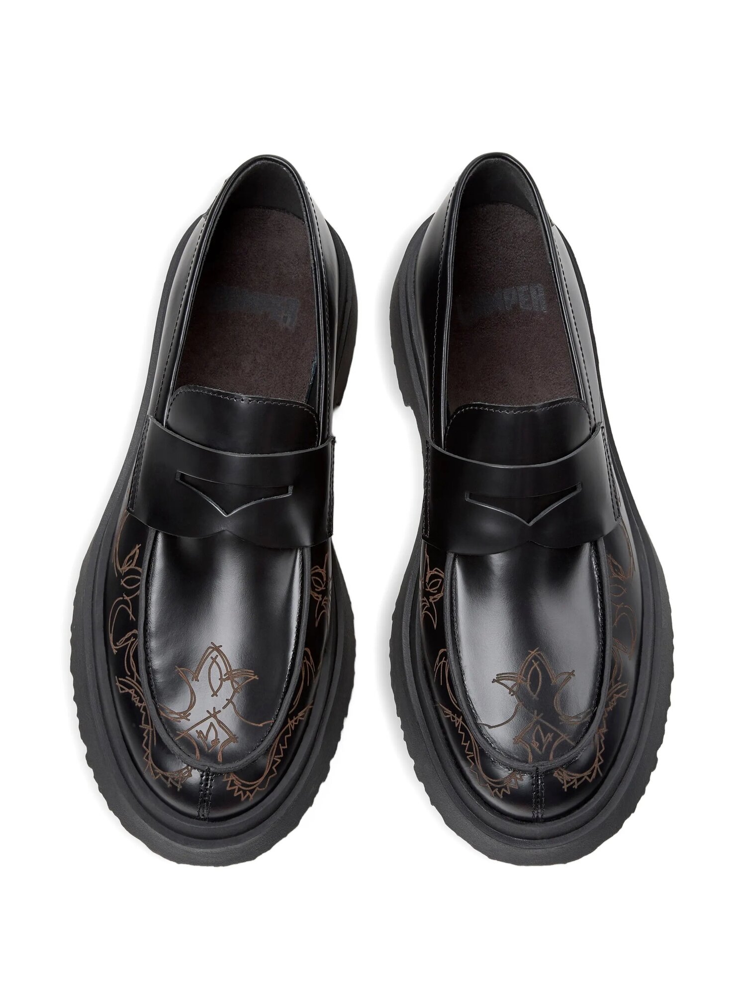Лоферы Camper Walden embroidered leather loafers, размер 43 EU, black/black — фото 1