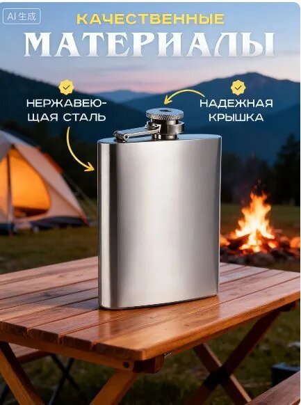 Фляга 500 мл из нержавеющей стали, светло-серая, серый металлик