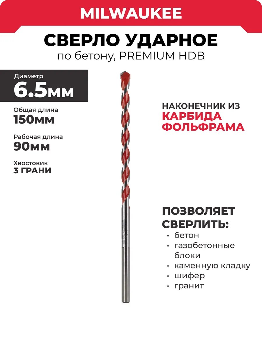 Сверло ударное по бетону Премиум 6,5x150, 4932471179