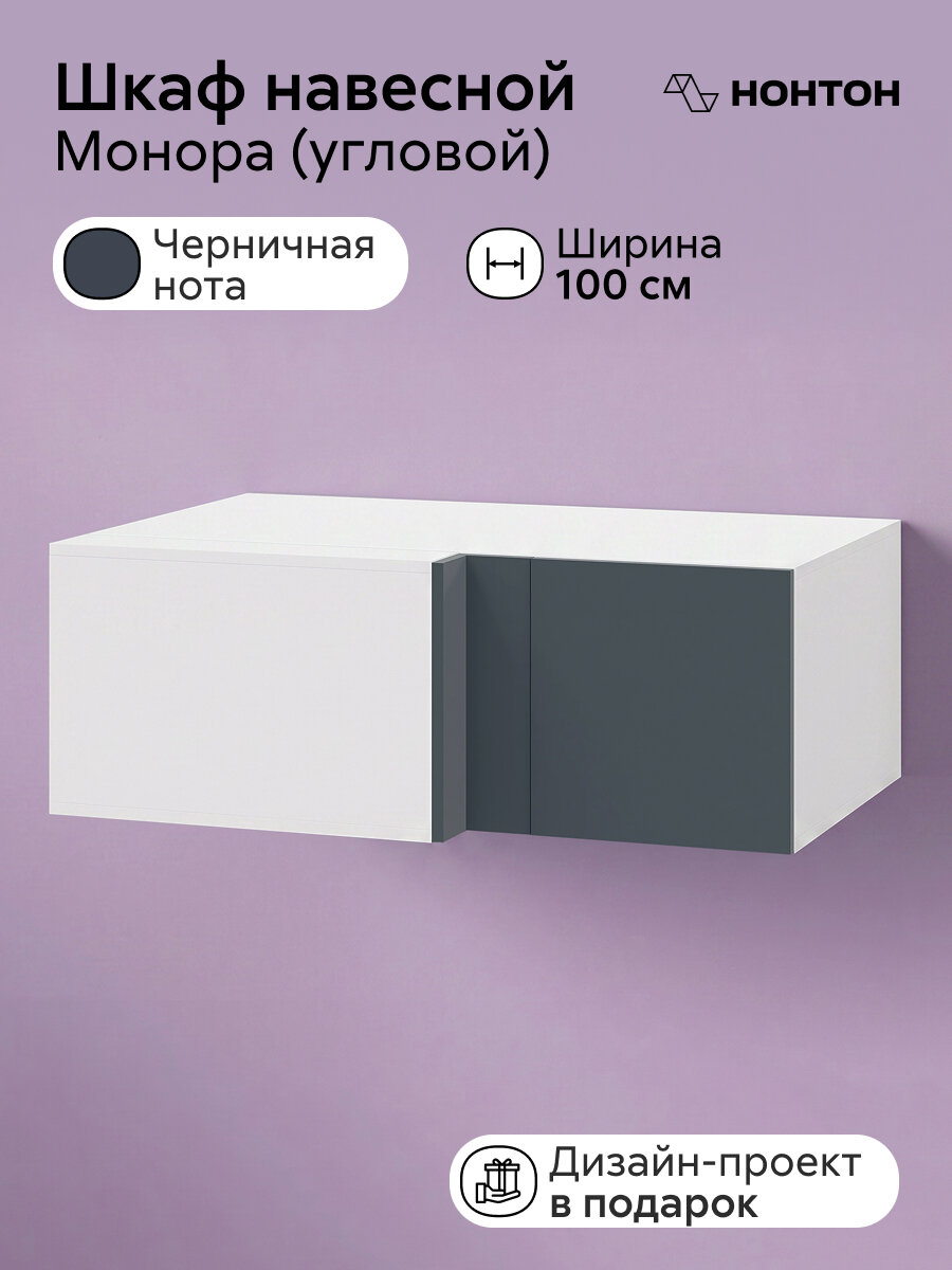 Шкаф верхний горизонтальный угловой Нонтон Монора, 100х64.6х36 см, белый / черничная нота