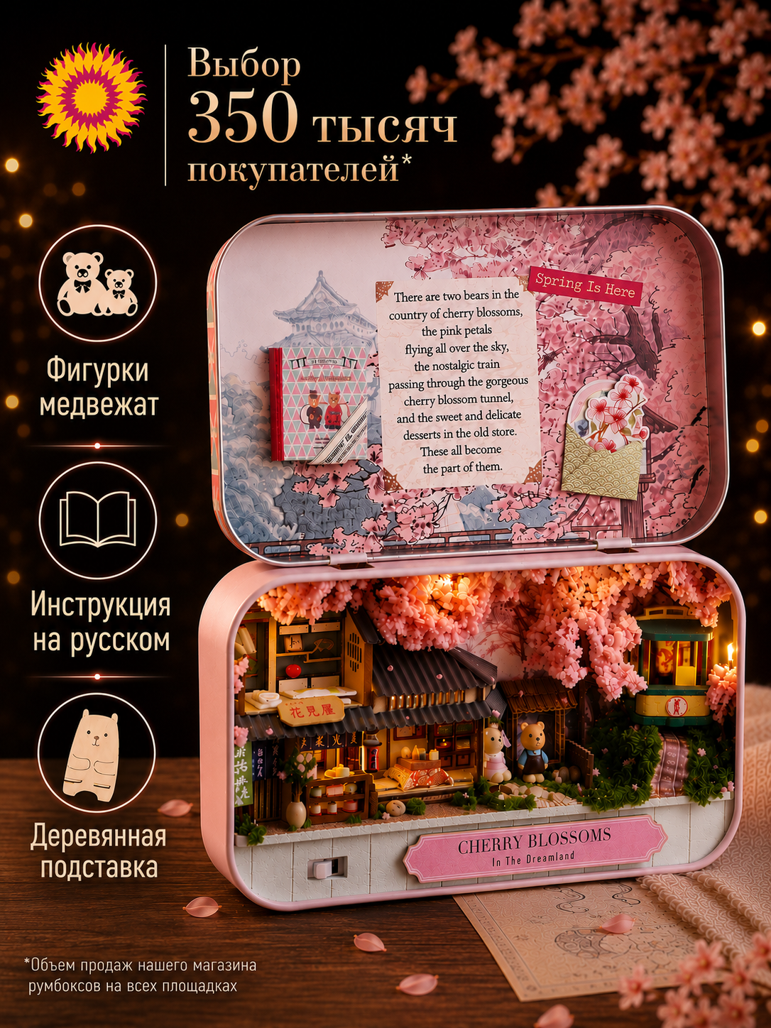 Подарочный Интерьерный конструктор (Румбокс) Yarvita Домик в шкатулке "Цветущая Сакура" миниатюра DIY House