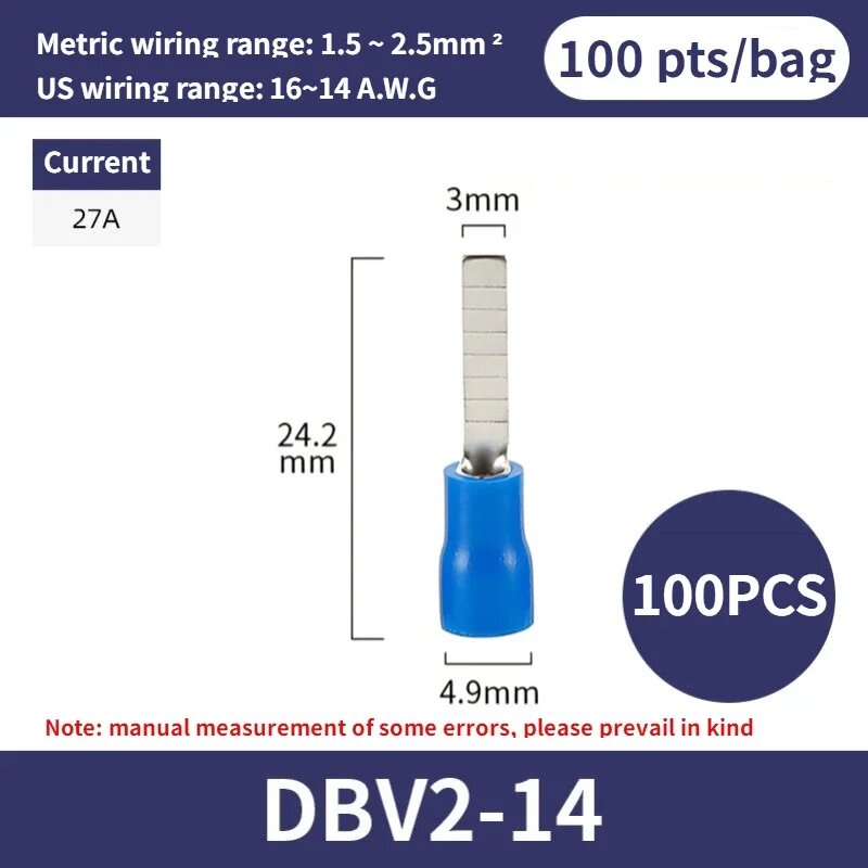 Изолированные клеммы-лезвия DBV1.25-10 DBV2-14 100PCS