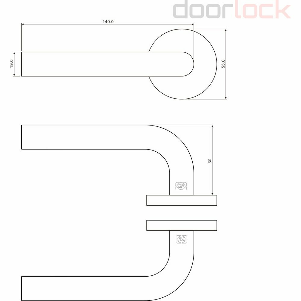 Ручка Doorlock DL 038/F-S9/55 U-form Rt нержавеющая сталь универсальный монтаж, DLshtift, розетка 55 мм, шпиндель 9 мм, OEM 73327 — фото 1