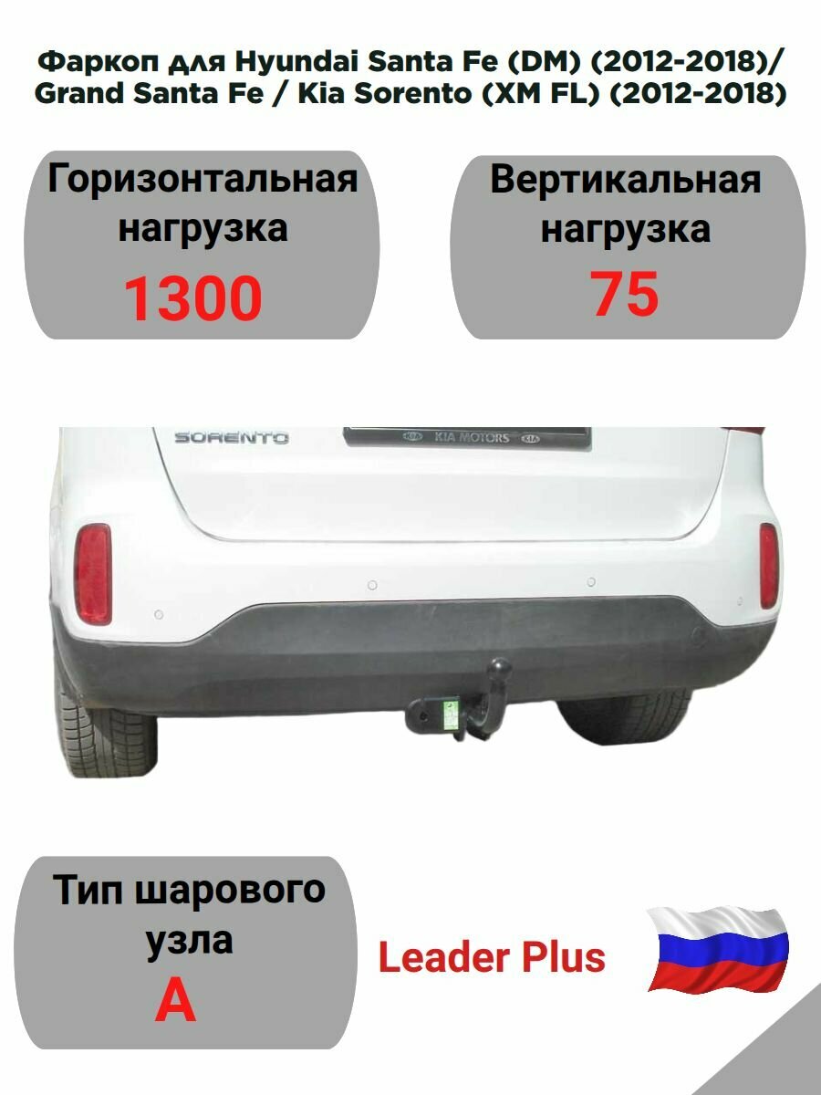 Фаркоп для Hyundai Santa Fe (DM) (2012-2018); Grand Santa Fe / Kia Sorento (XM FL) (2012-2018) "Leader Plus" H224A