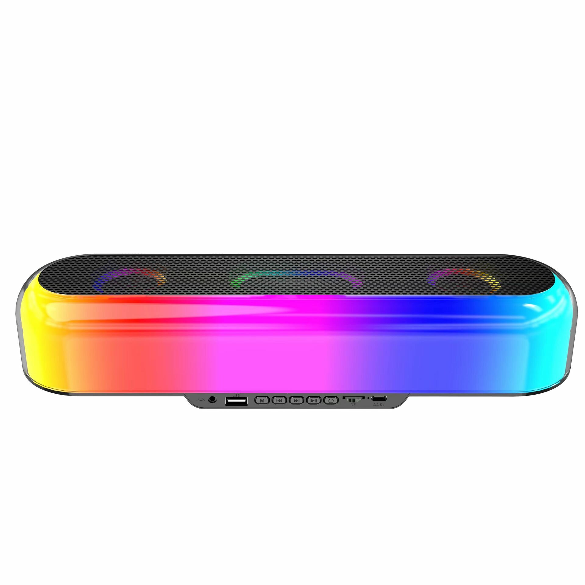 Черный V10 TWS Bluetooth колонка с RGB подсветкой, усиленным басом и портативным дизайном для наружного и настольного