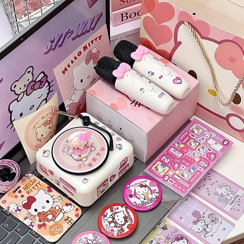 Hello Kitty Премиум Bluetooth Karaoke Speaker с 2 микрофонами Мини-размер Модель H3 для домашнего использования