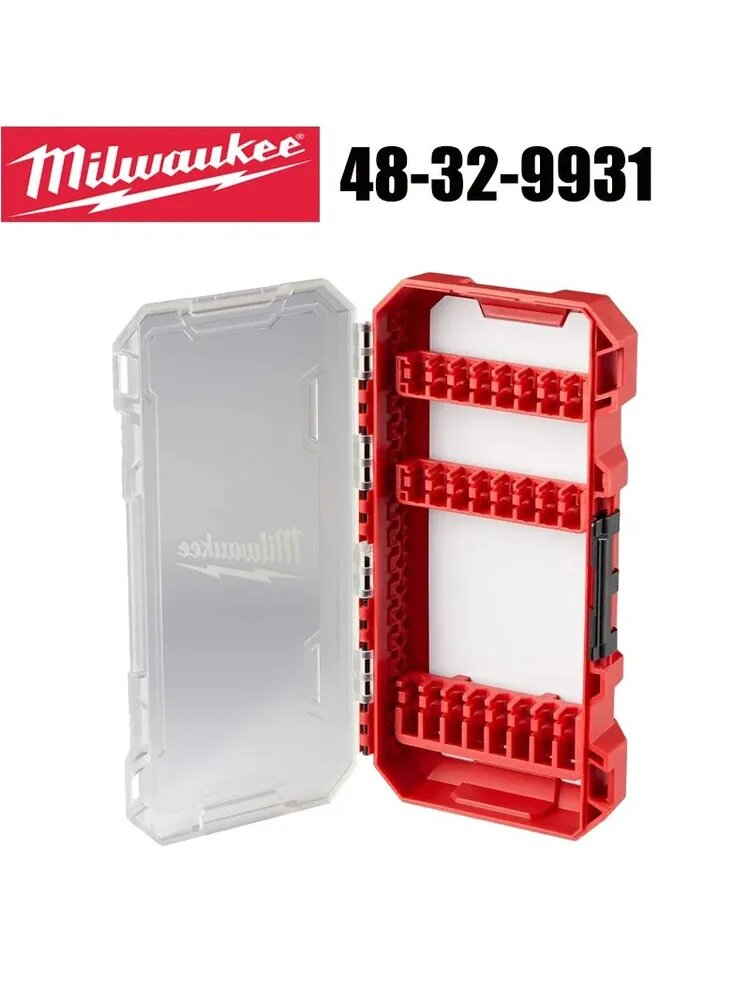 Milwaukee 48-32-9931 , PACKOUT Средний компактный кейс для сверл, держатель для шестигранных бит 1/4 дюйма, полупрозрачный органайзер для принадлежностей электроинструмента