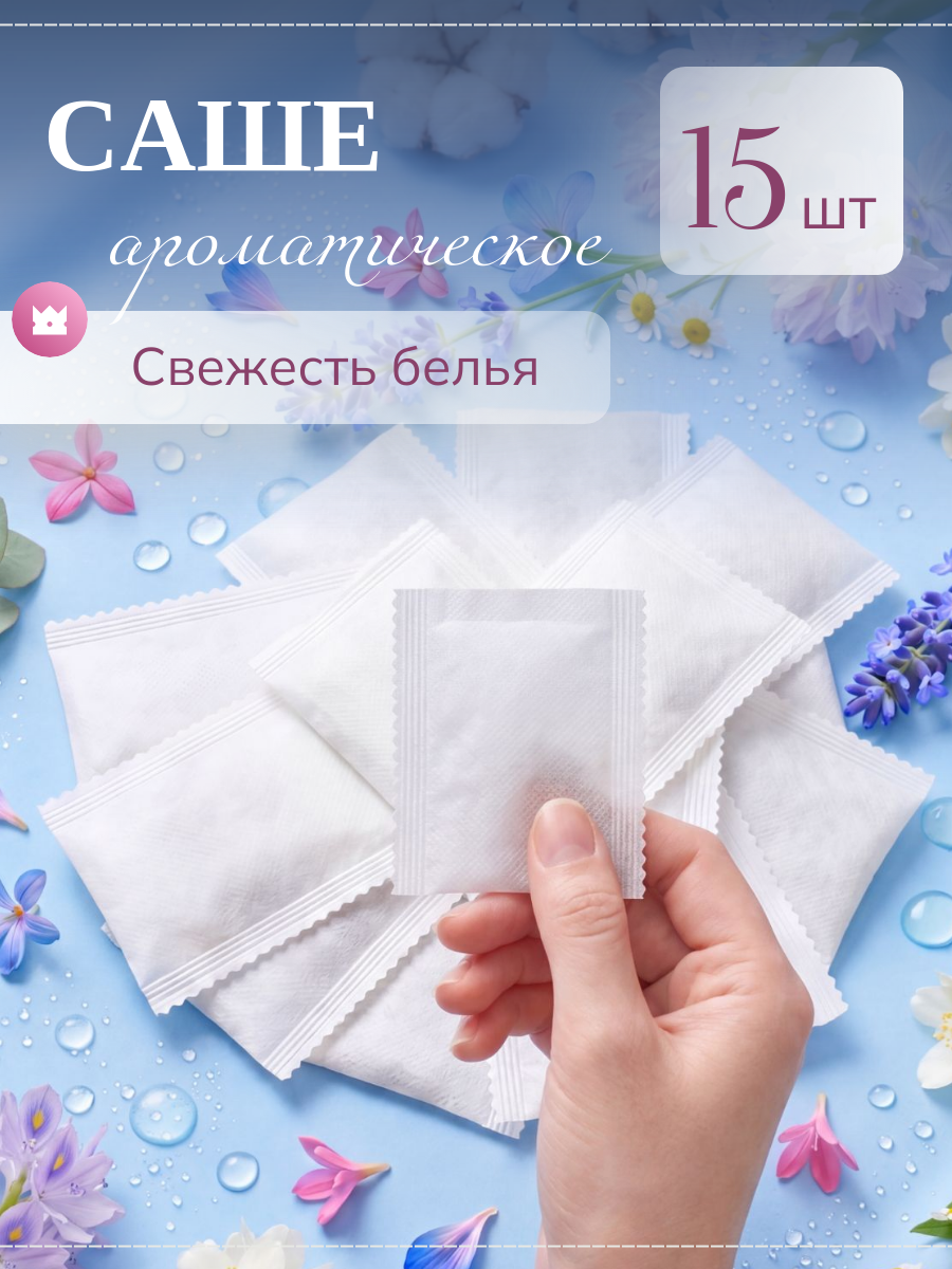 Саше для шкафа и белья ароматическое в мешочках, аромасаше POCHERK, Свежесть белья, 15 саше