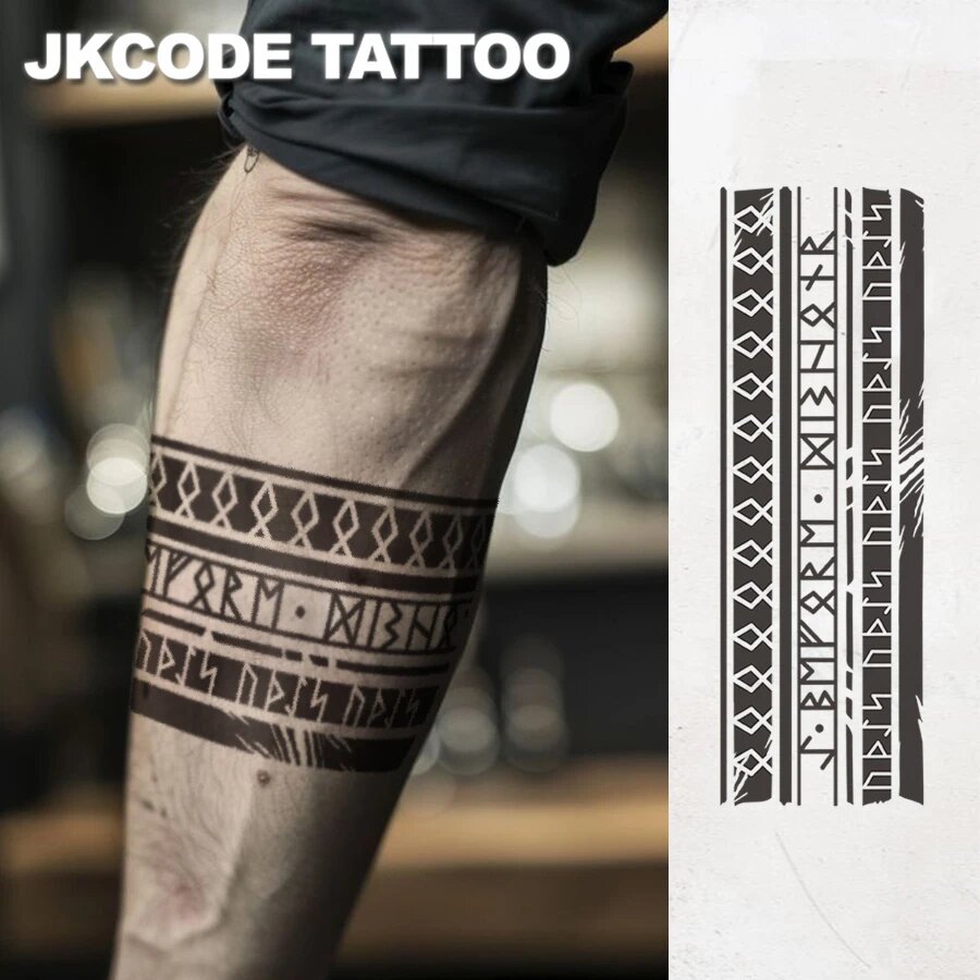 Временная татуировка JKCODE TATTOO Викинги темная геометрическая