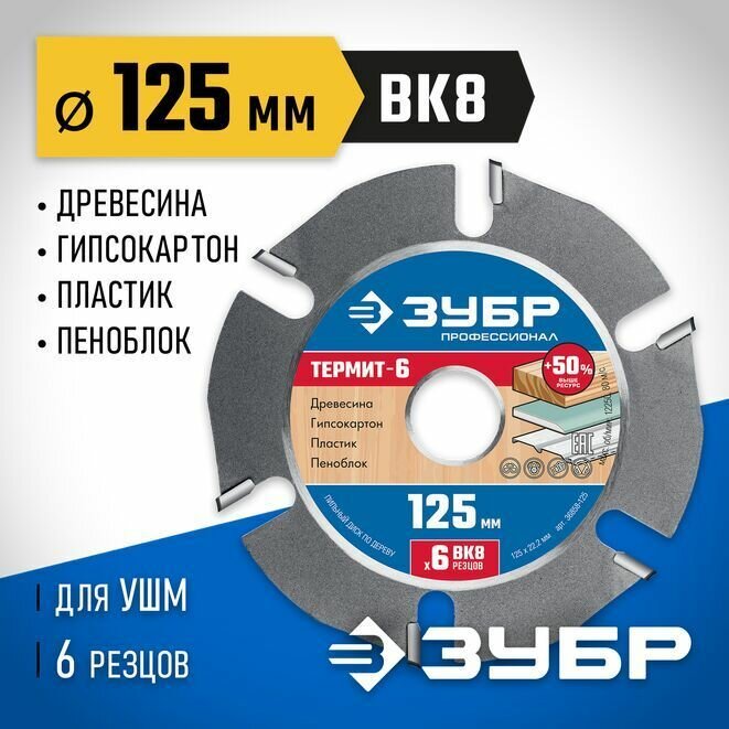 Диск пильный для УШМ ЗУБР Термит-6, 125 мм, 6 резцов