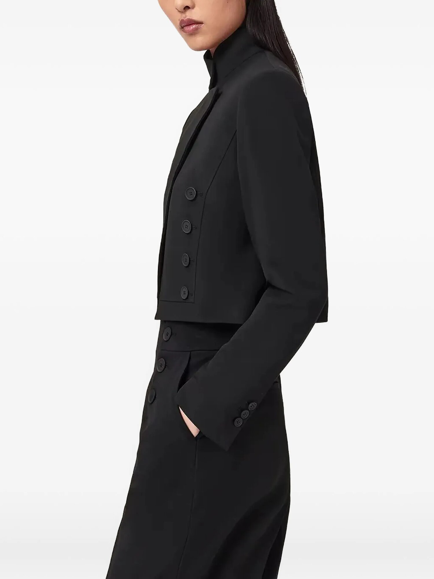 Куртка AllSaints Raina cropped double-breasted jacket, размер 12, черный — фото 1