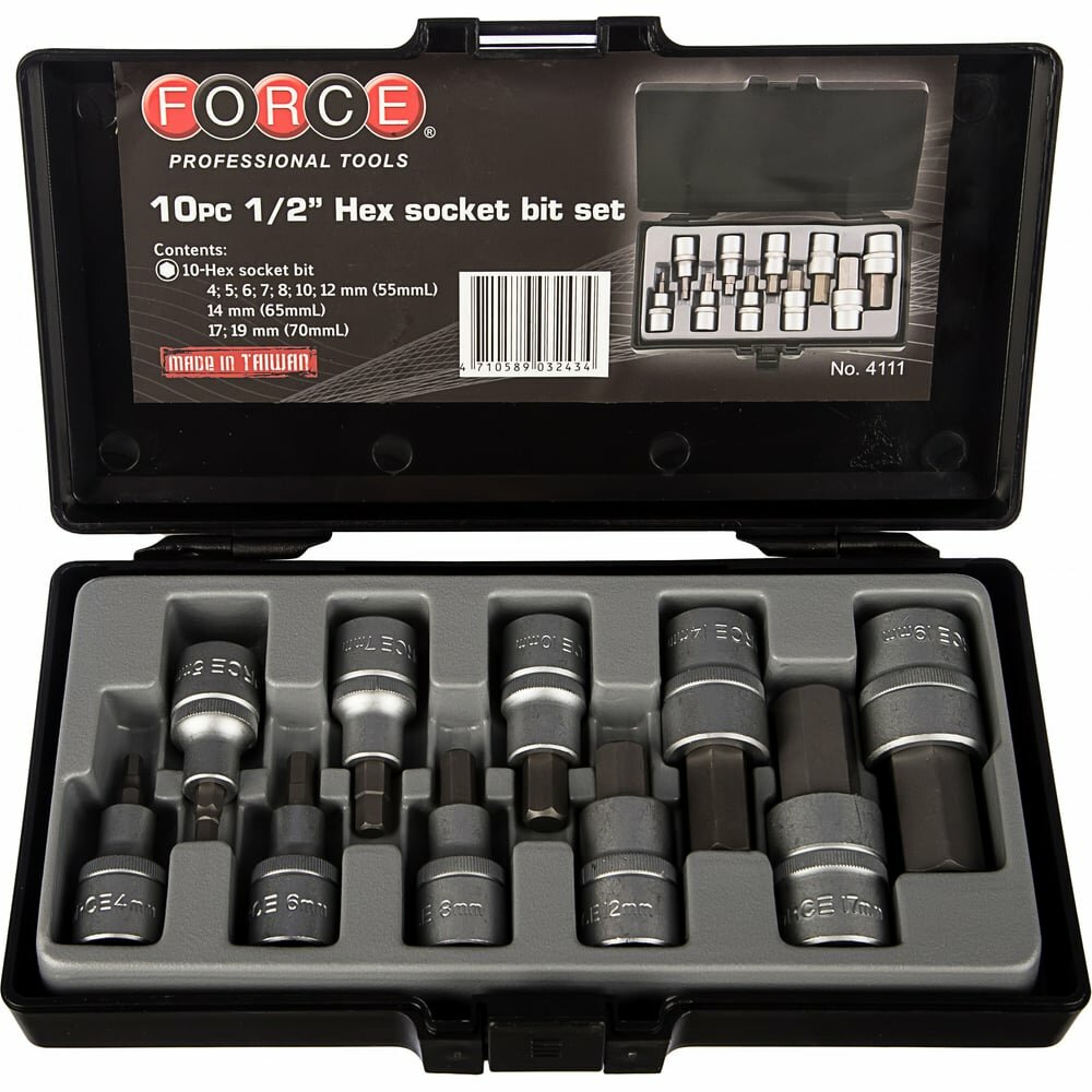 Набор головок c битами HEX 1/2" 10 шт. FORCE 4111