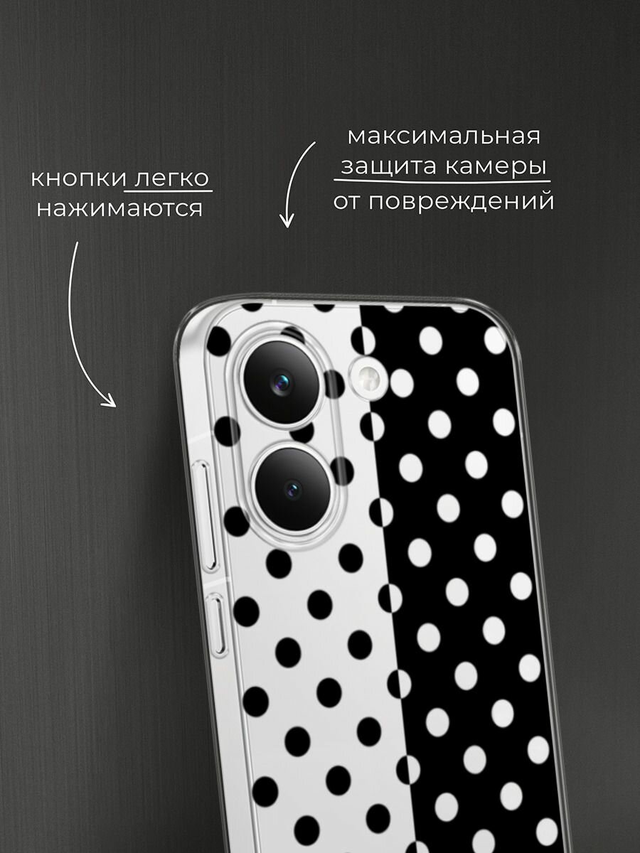 Чехол на Poco X8 Pro / Поко X8 Про с принтом Черный и белый горошек, прозрачный — фото 1
