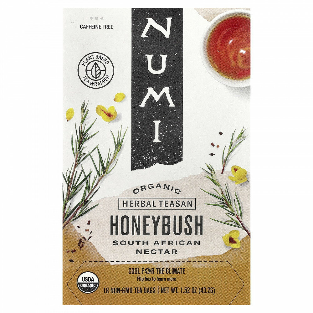 Numi Tea, Organic Herbal Teasan, ханибуш, без кофеина, 18 чайных пакетиков без ГМО, 43,2 г (1,52 унции)