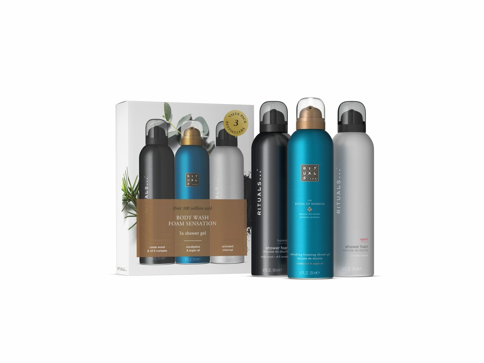 Набор гелей для душа Rituals Men Shower Foam Value Pack Value Set 3 x 200 мл , для мужчин