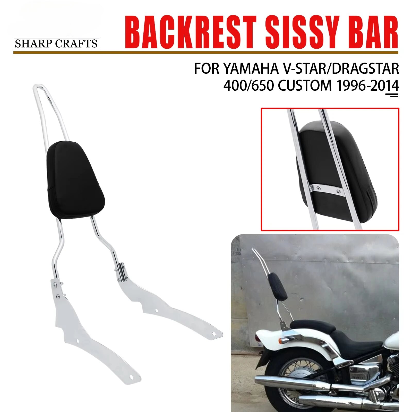 Спинка мотоцикла Sissy Bar для Yamaha Custom V-Star XVS400 XVS650 Dragstar DS400 DS650 XVS DS 650 1996-2017 Шип с бантом на спине