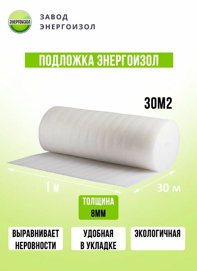 Подложка под напольные покрытия 8мм 1х30 30м2 энергоизол подстилка для бассейна, упаковочный материал