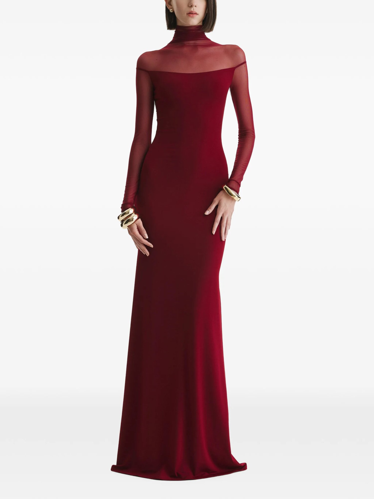 Платье Mesh-panelled long-sleeve maxi dress