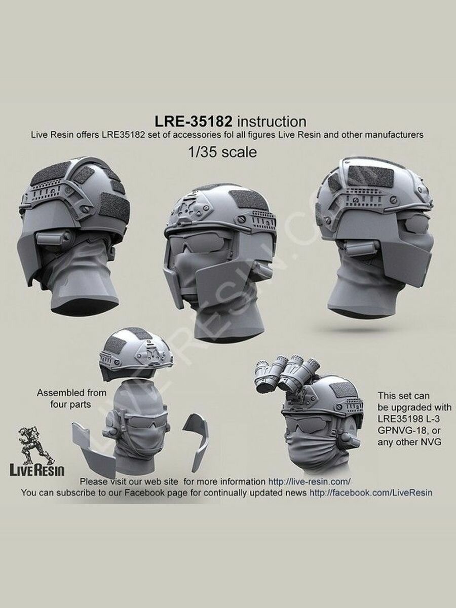 Шлем Airframe со "щеками" и головой (4 шт.) (1/35) LiveResin LRE-35182