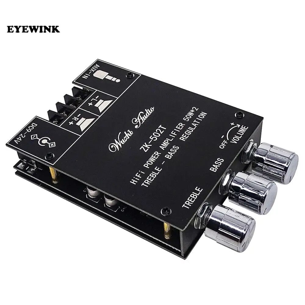 ZK-502T TPA3116D2 Bluetooth 5,0 Плата усилителя сабвуфера 2,0-канальная плата стереоусилителя высокой мощности 2*50 Вт Bass AMP