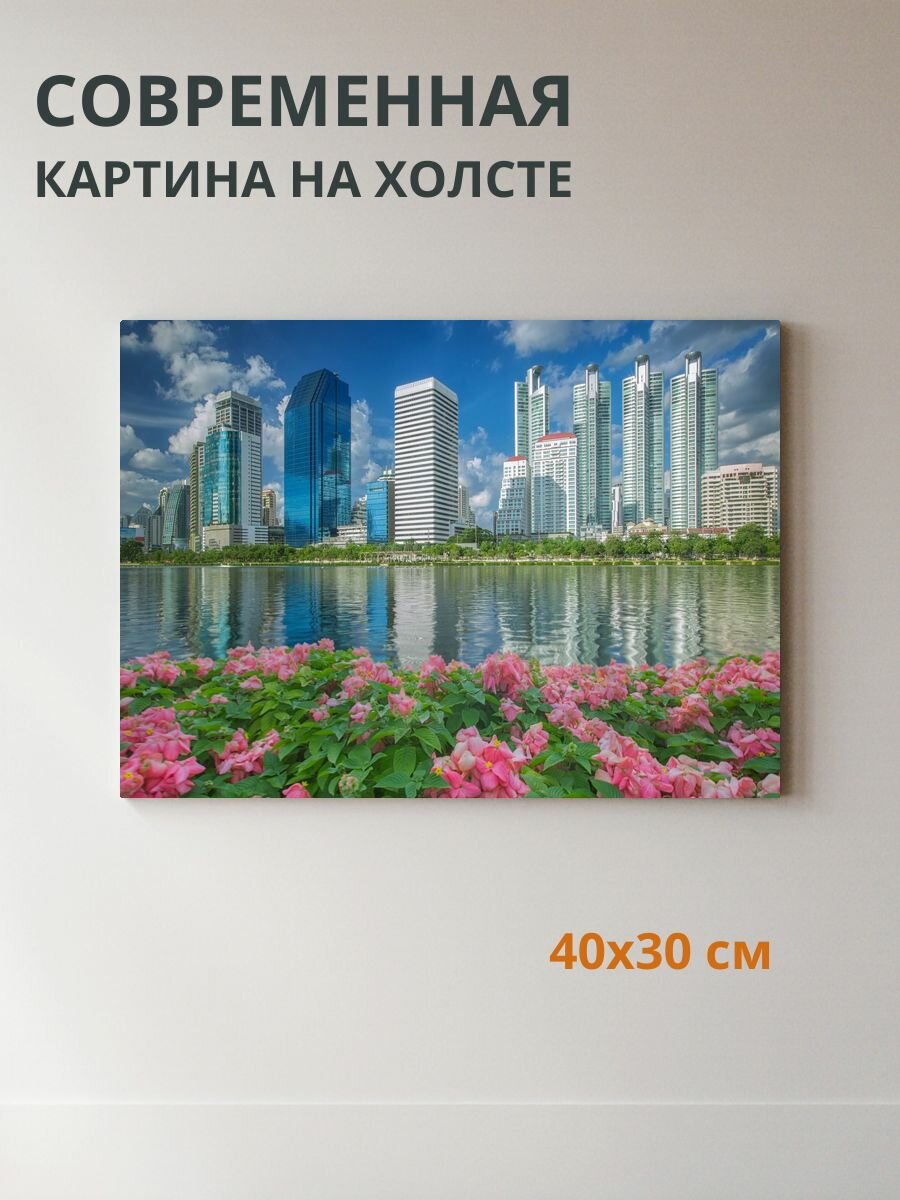 Картина на холсте Городской пейзаж с цветами 40x30 см
