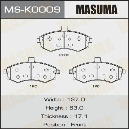 MS-K0009 Тормозные колодки дисковые HYUNDAI 1.6/1.8/2.0 пер.
