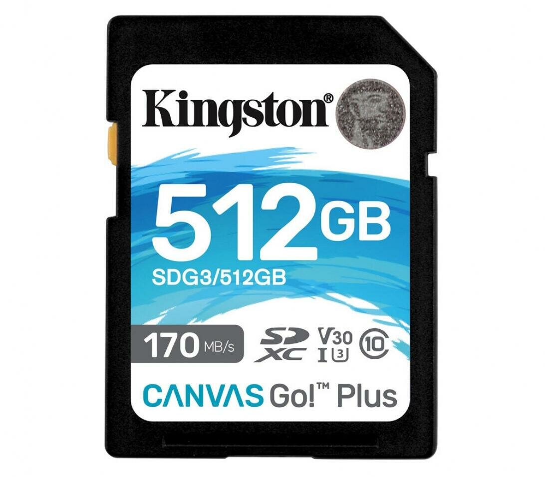 Карта памяти Kingston 512Gb SDXC Canvas Go Plus 170MB/s Read UHS-I, C10, U3, V30 Memory Card (SDG3/512Gb)